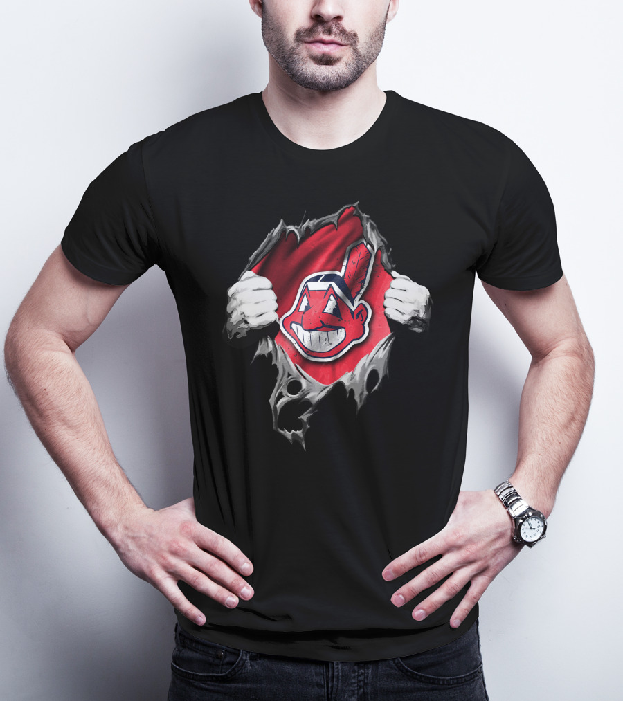 Cleveland Indians Chief Wahoo Torn Peeking Through T-Shirt