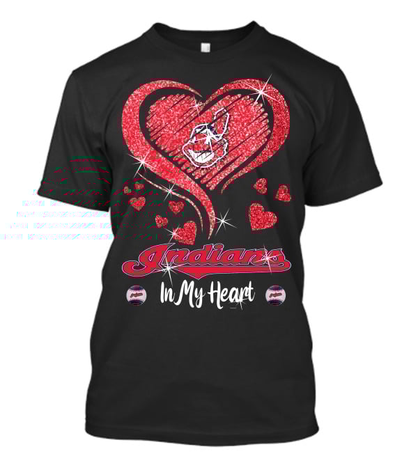 Indians In My Heart Sparkling Red Heart Baseball T-Shirt
