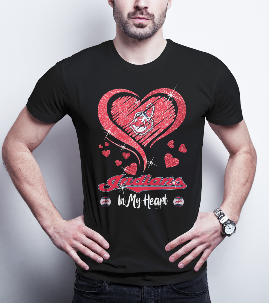 Indians In My Heart Sparkling Red Heart Baseball T-Shirt