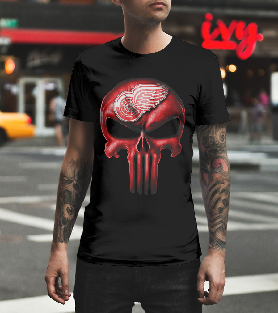 Detroit Red Wings Skull Punisher Crossover T-Shirt