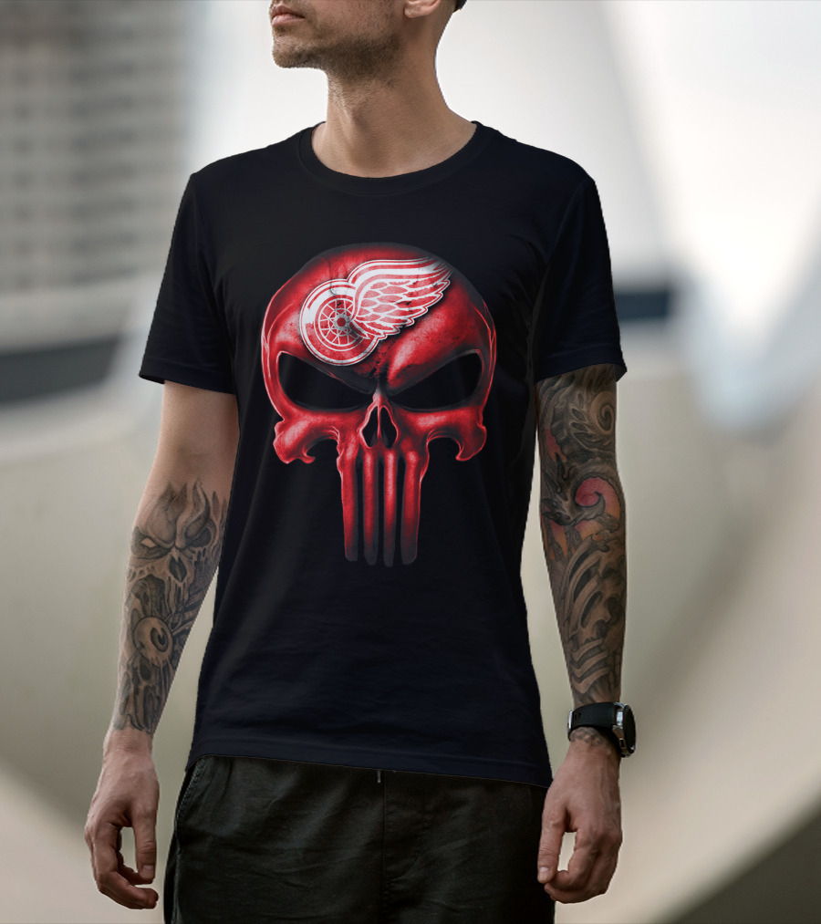 Detroit Red Wings Skull Punisher Crossover T-Shirt