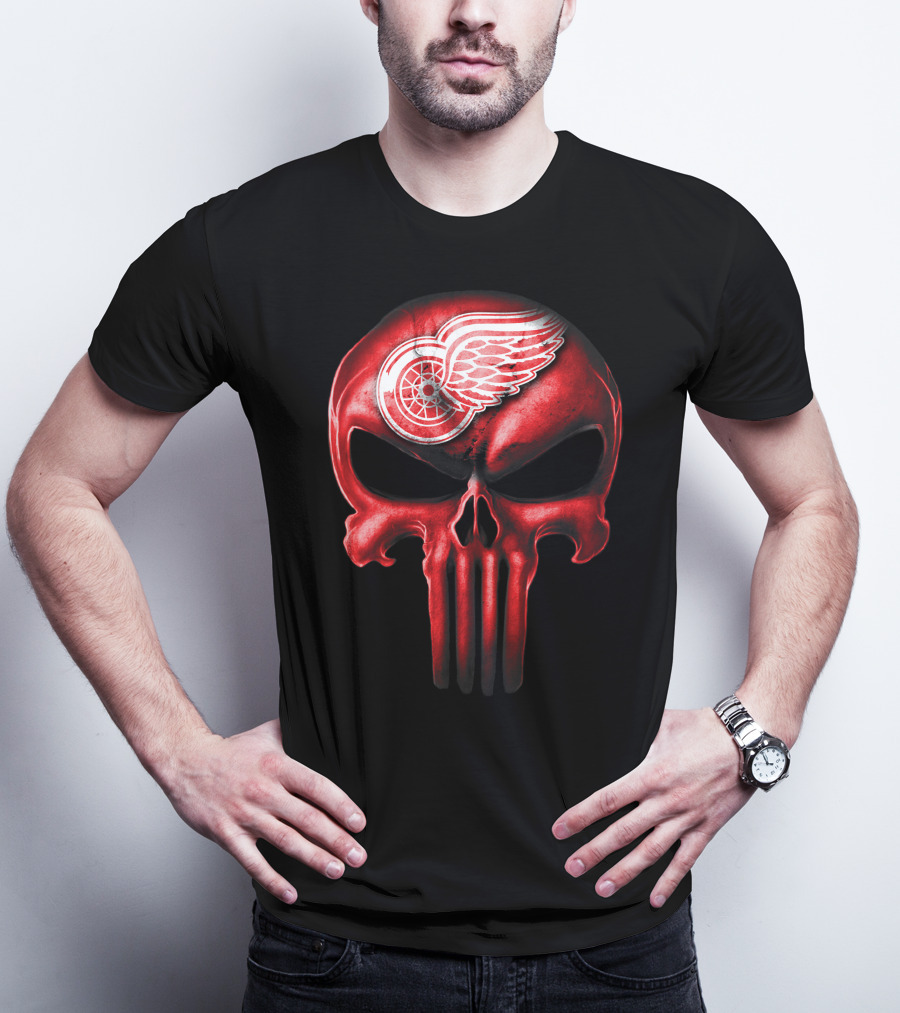 Detroit Red Wings Skull Punisher Crossover T-Shirt