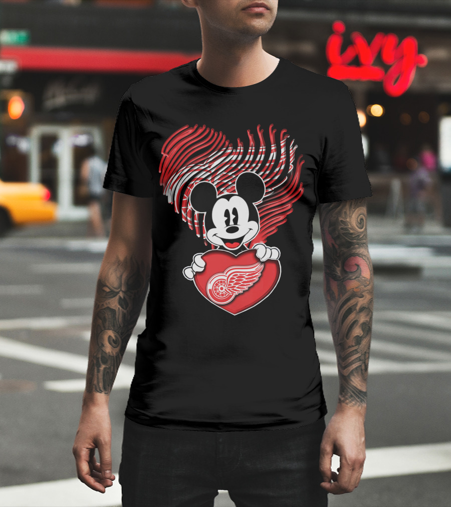 Mick Heart Holding Detroit Red Wings Fingerprint T-Shirt