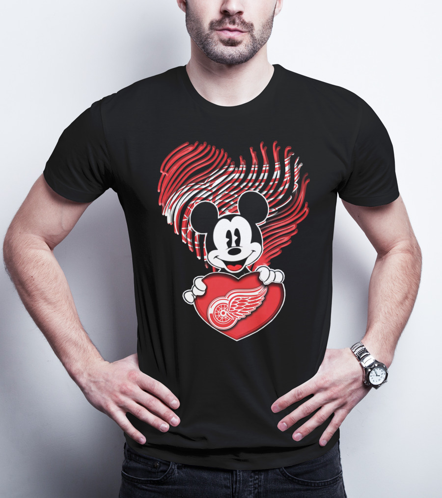 Mick Heart Holding Detroit Red Wings Fingerprint T-Shirt