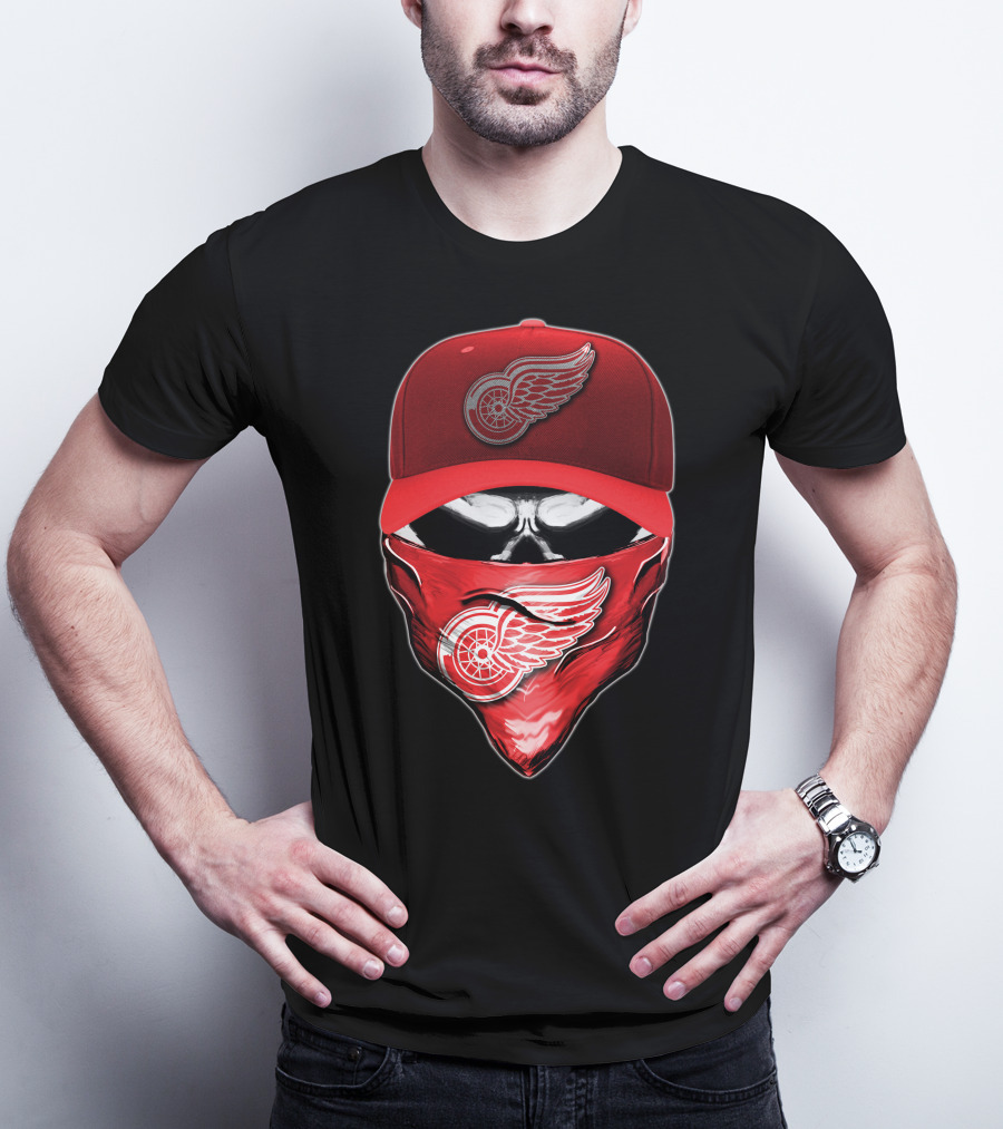 Skull Detroit Red Wings Bandana And Cap T-Shirt