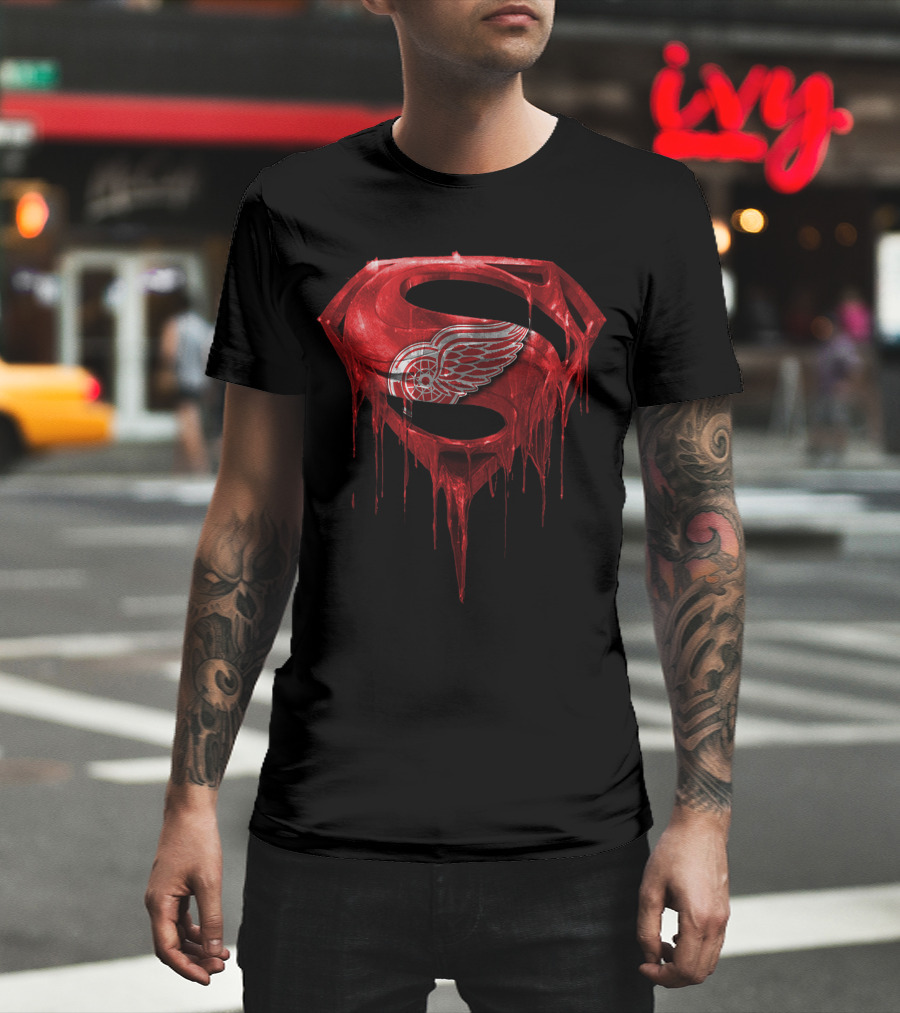 Detroit Red Wings Dripping Superman T-Shirt
