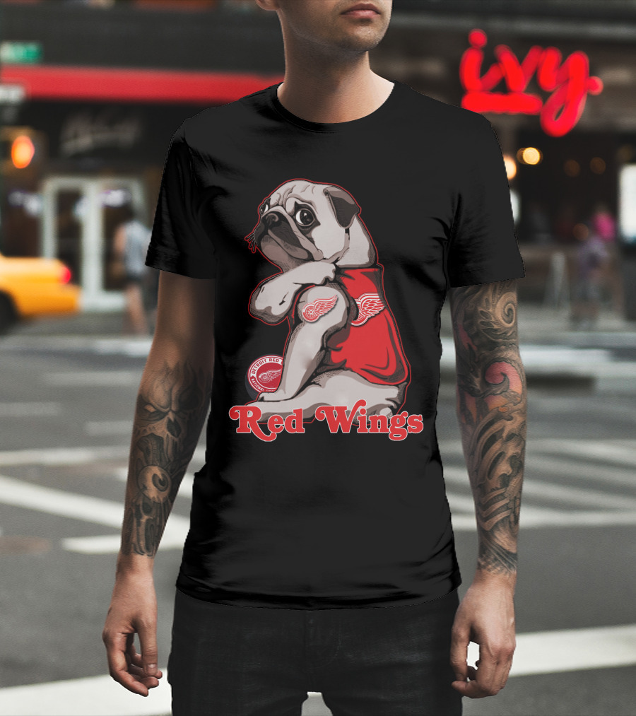 Pug Wearing Detroit Red Wings Jersey T-Shirt