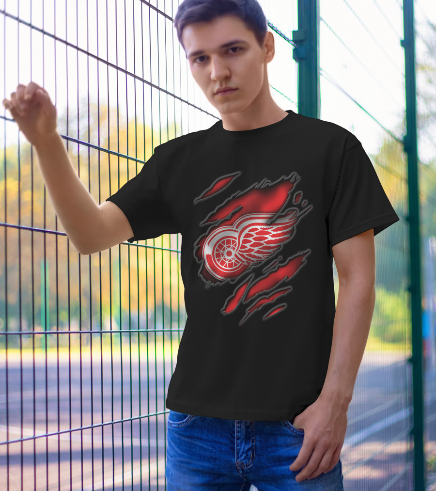 Torn Detroit Red Wings Logo Claw Marks T-Shirt