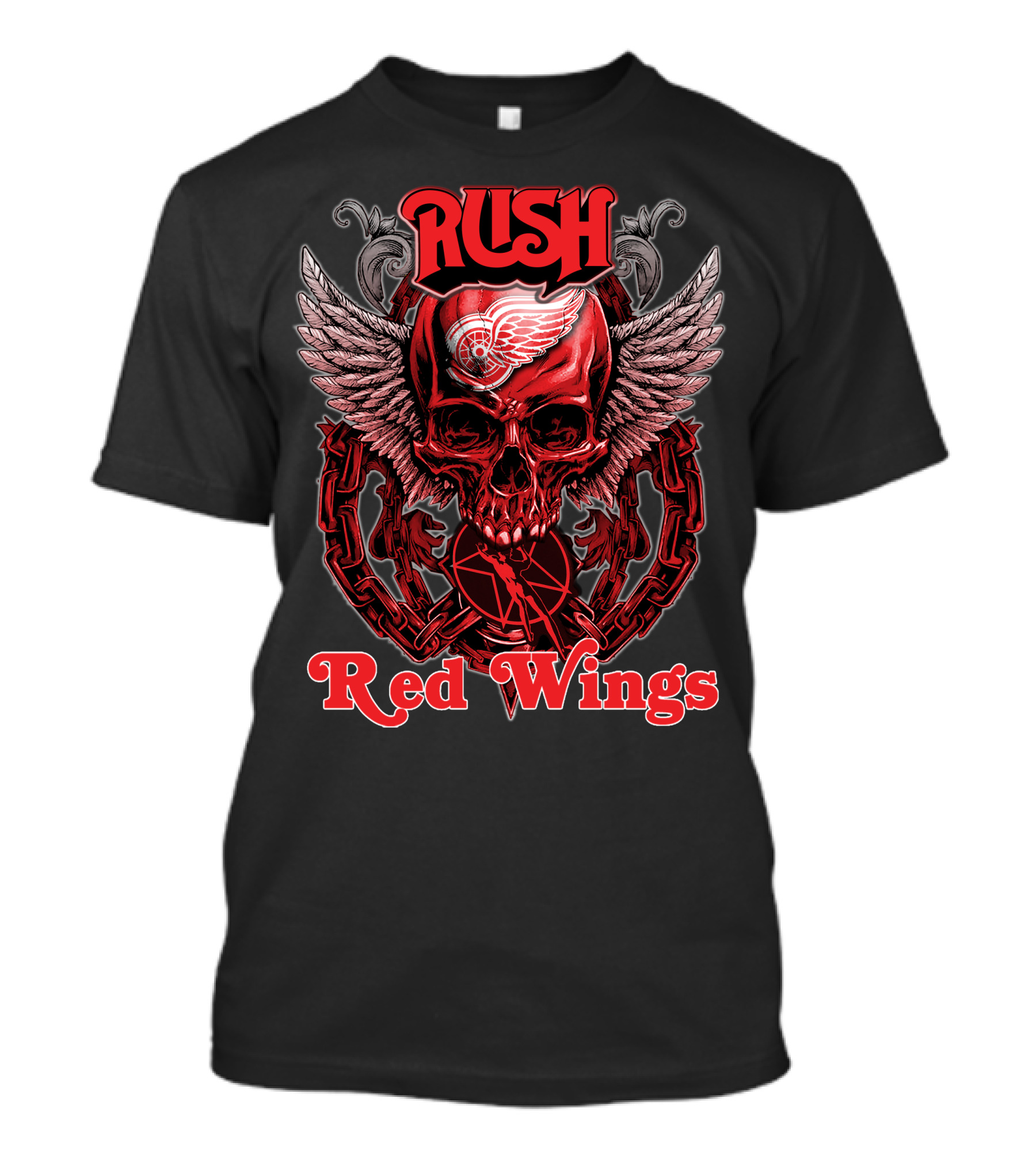 Rush Red Wings Skull Wings Chain T-Shirt
