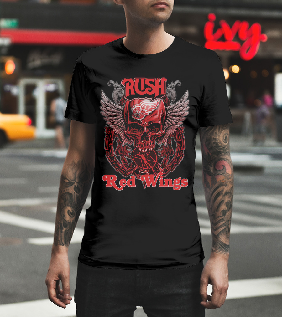 Rush Red Wings Skull Wings Chain T-Shirt