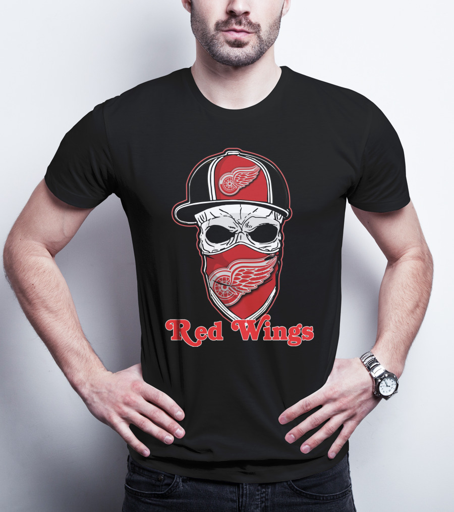 Detroit Red Wings Skull Hat Iconic Wings T-Shirt
