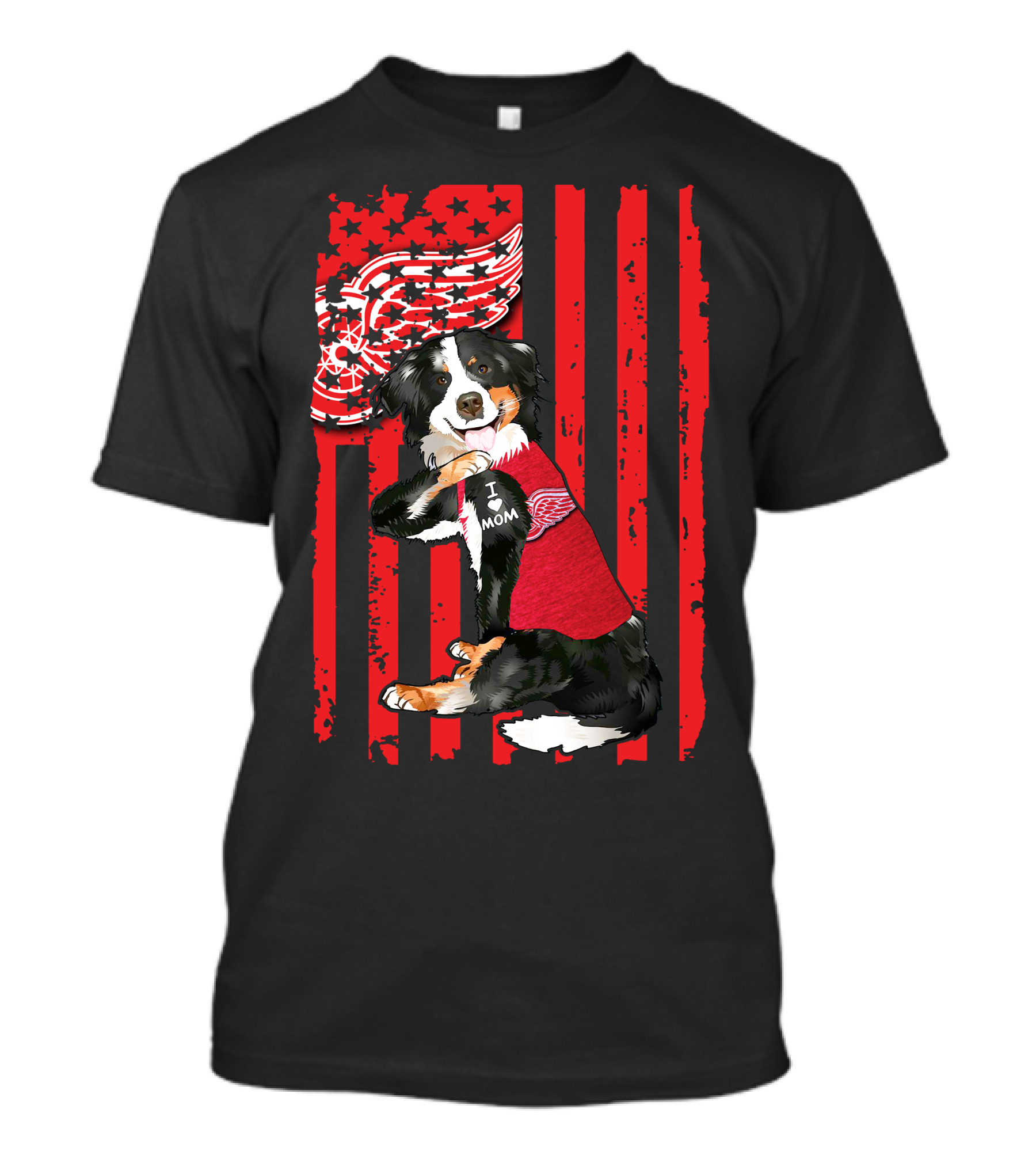 Border Collie I Love Mom Detroit Red Wings USA Flag T-Shirt