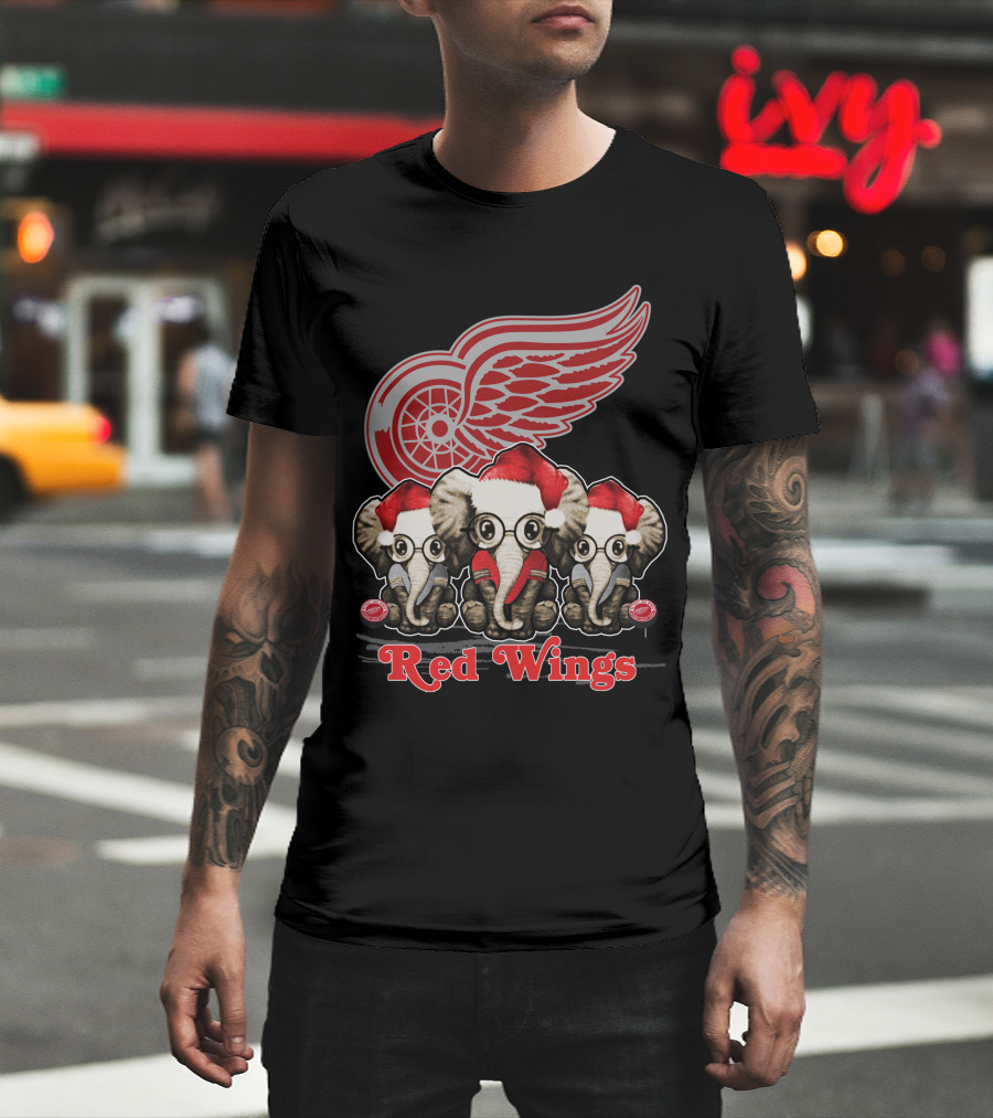 Red Wings Santa Elephants Christmas Detroit T-Shirt