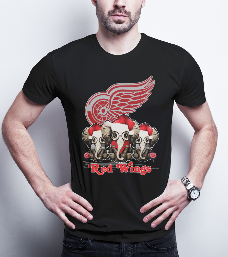 Red Wings Santa Elephants Christmas Detroit T-Shirt