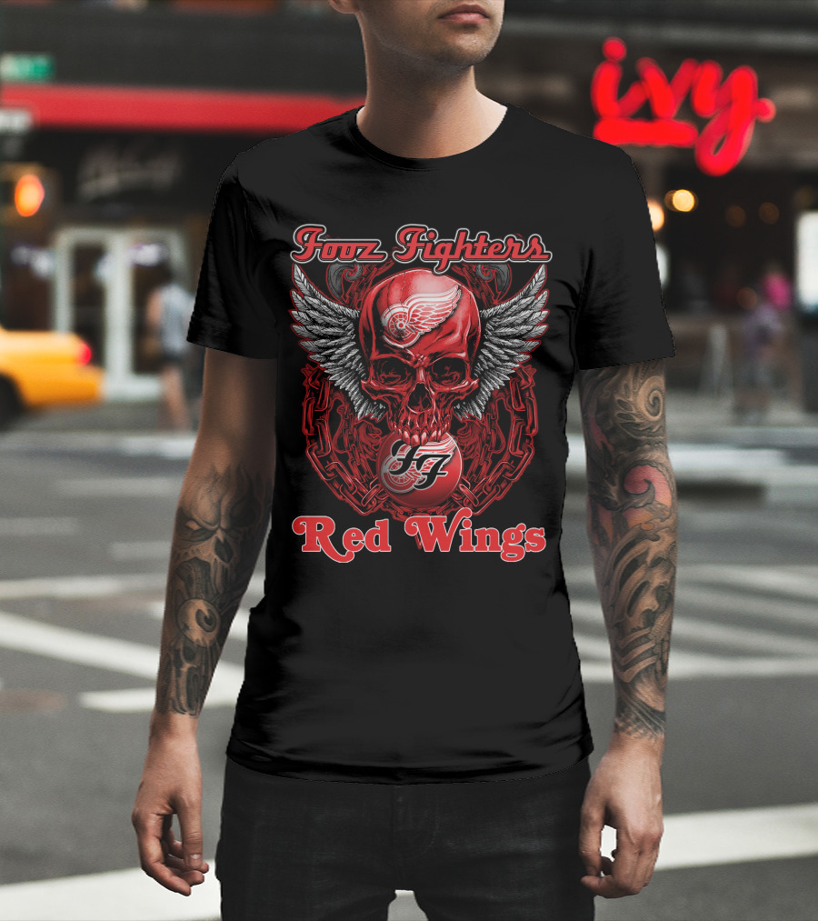 Fooz Fighters Detroit Red Wings Skull Wings T-Shirt