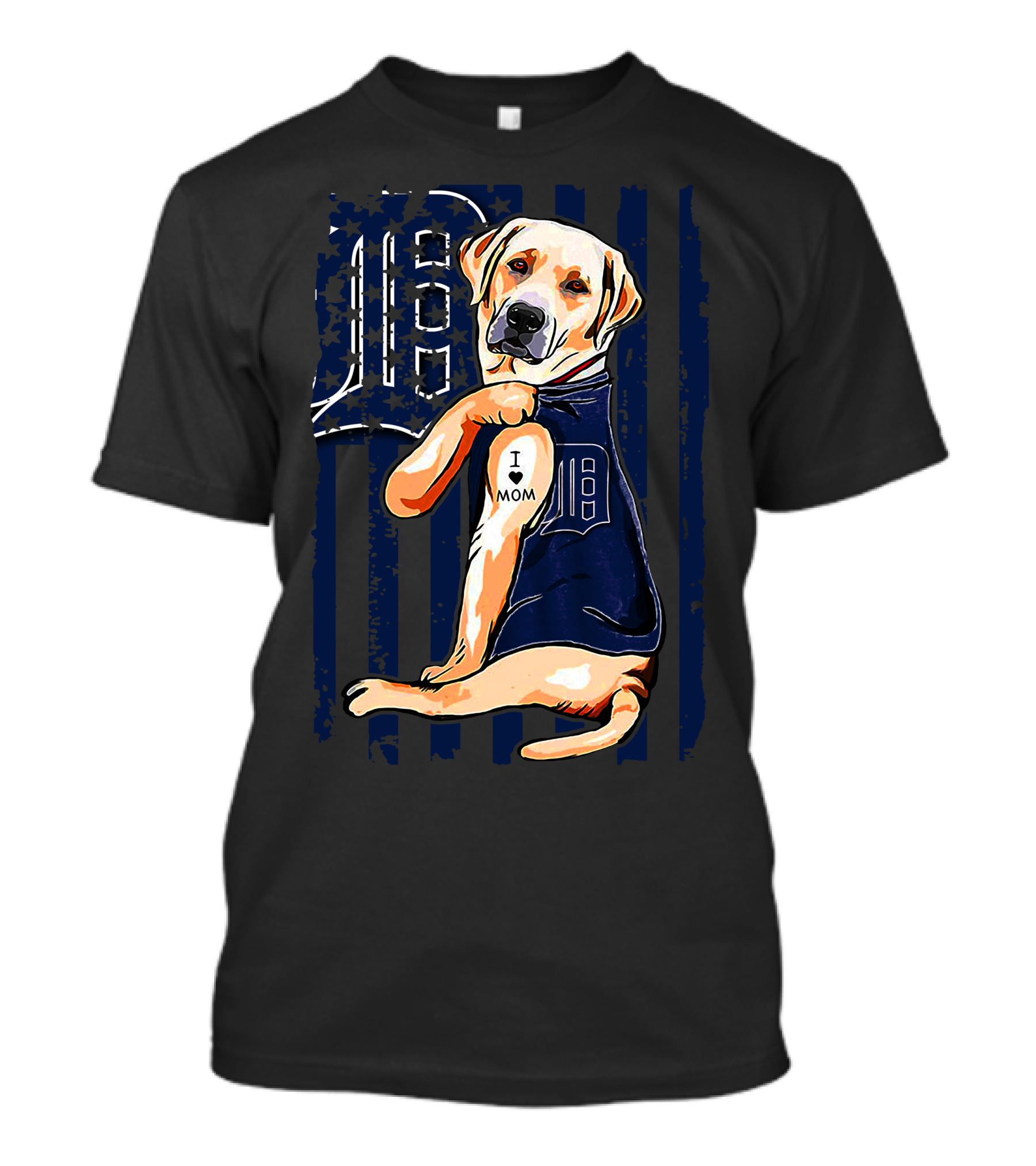 Labrador Retriever Detroit Tigers I Mom Tattoo Baseball Fan T-Shirt