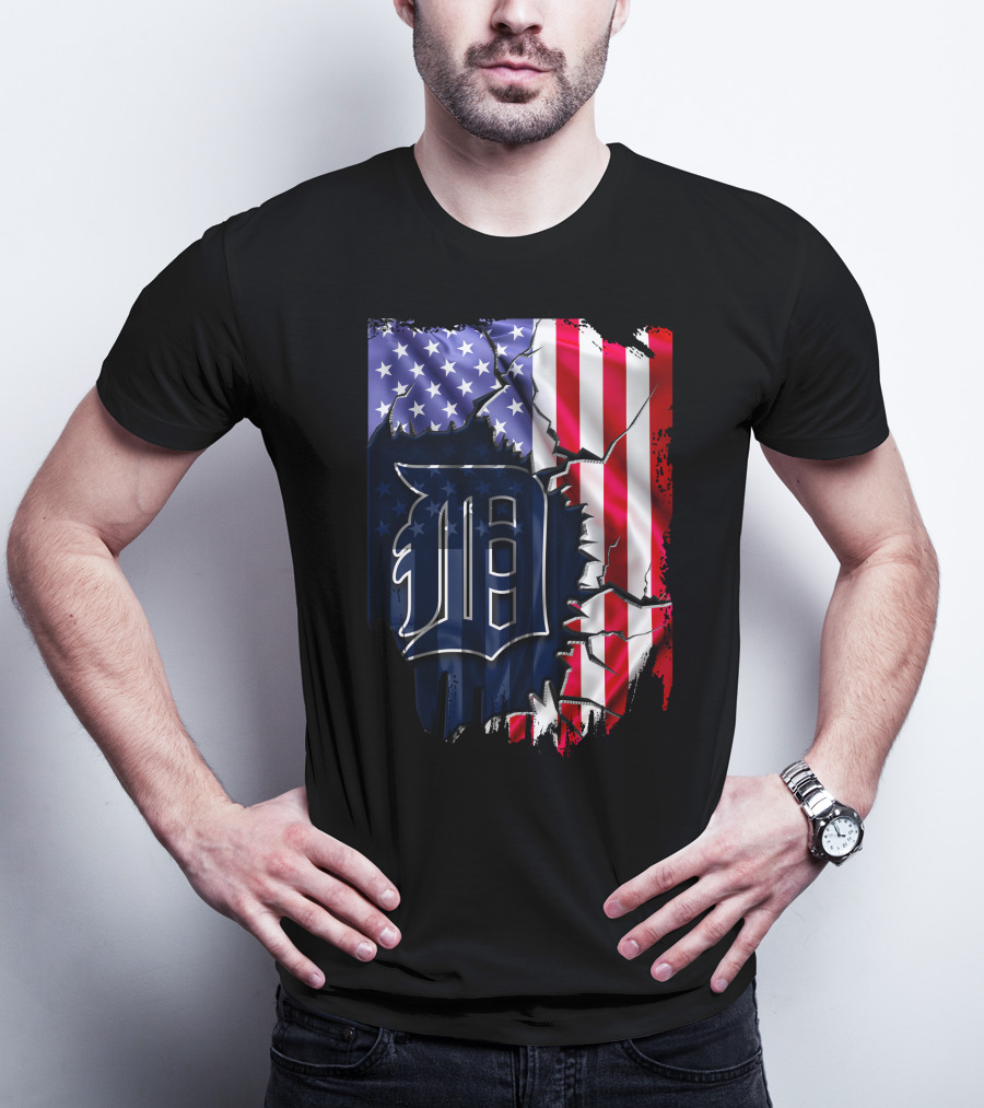 Detroit Tigers American Flag Rip T-Shirt