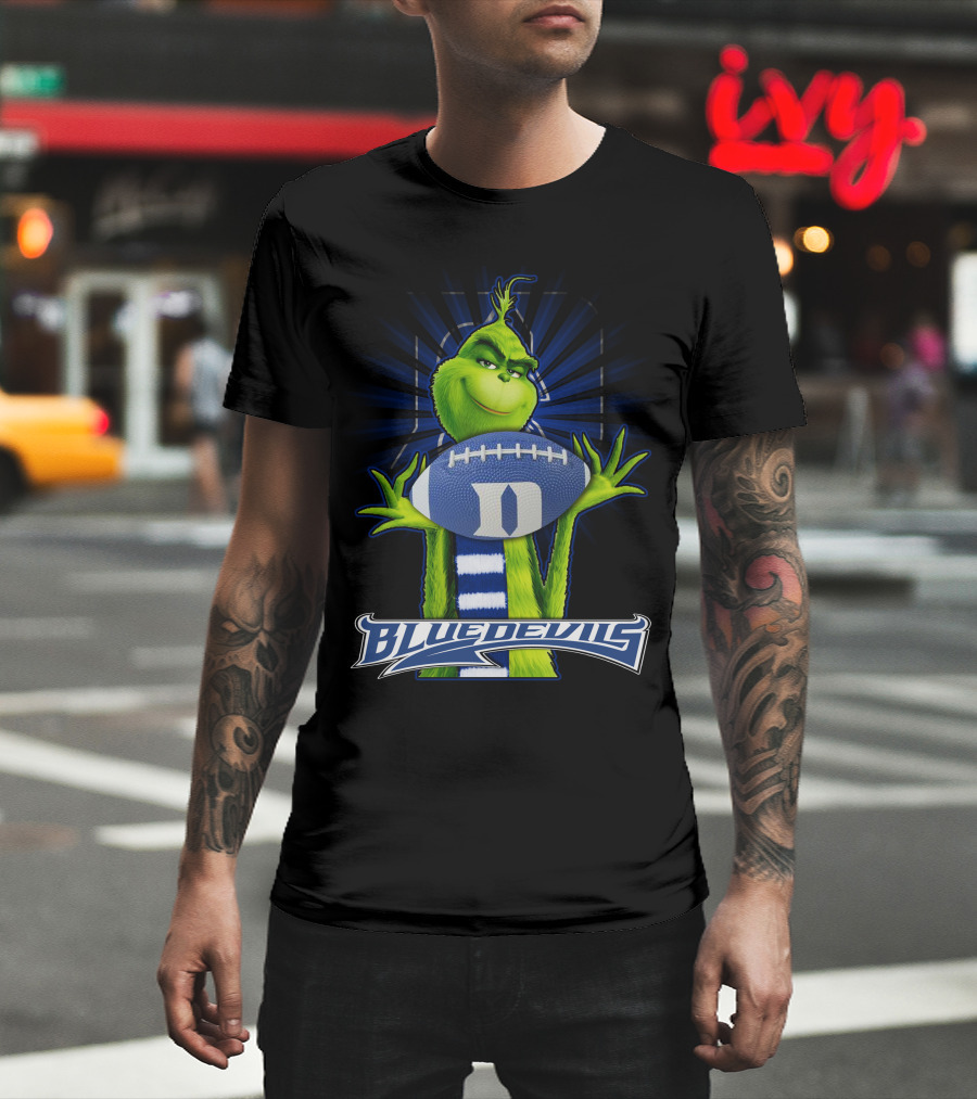 Grinch Holding Duke Blue Devils Football T-Shirt