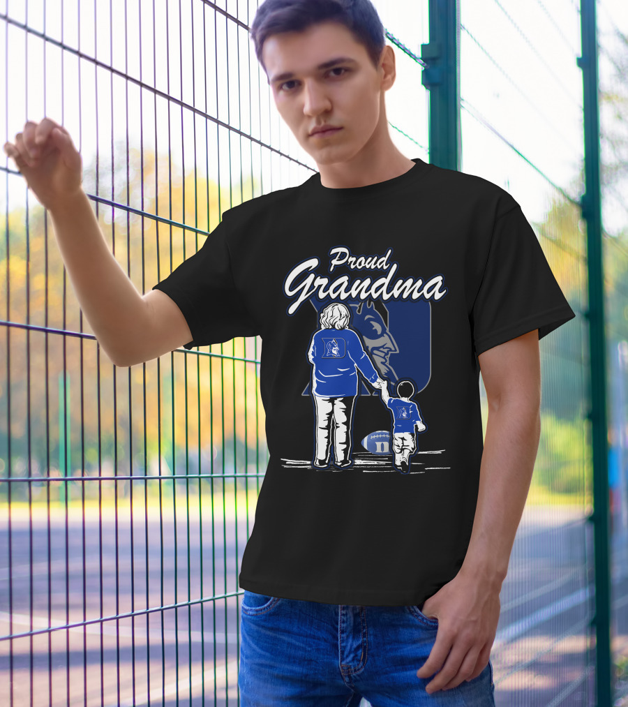 Proud Grandma Duke Blue Devils Football Fan With Child Walking Iconic T-Shirt