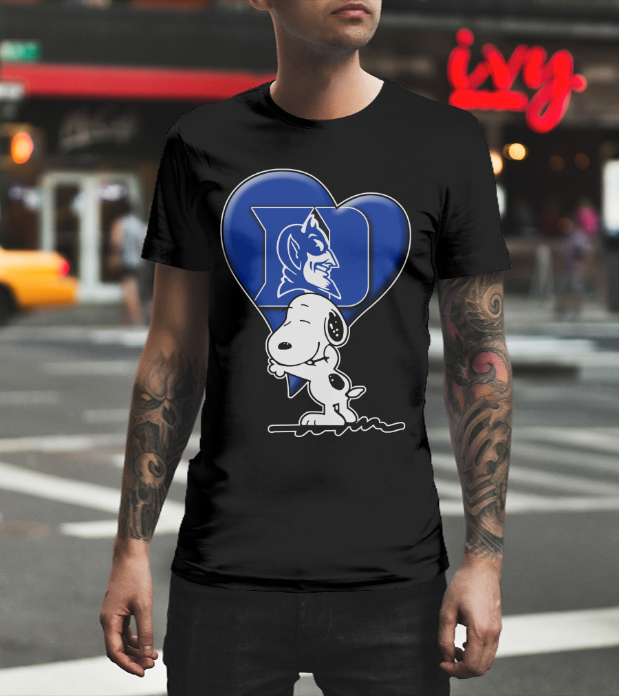Snoopy Hugging Duke Blue Devils Heart T-Shirt