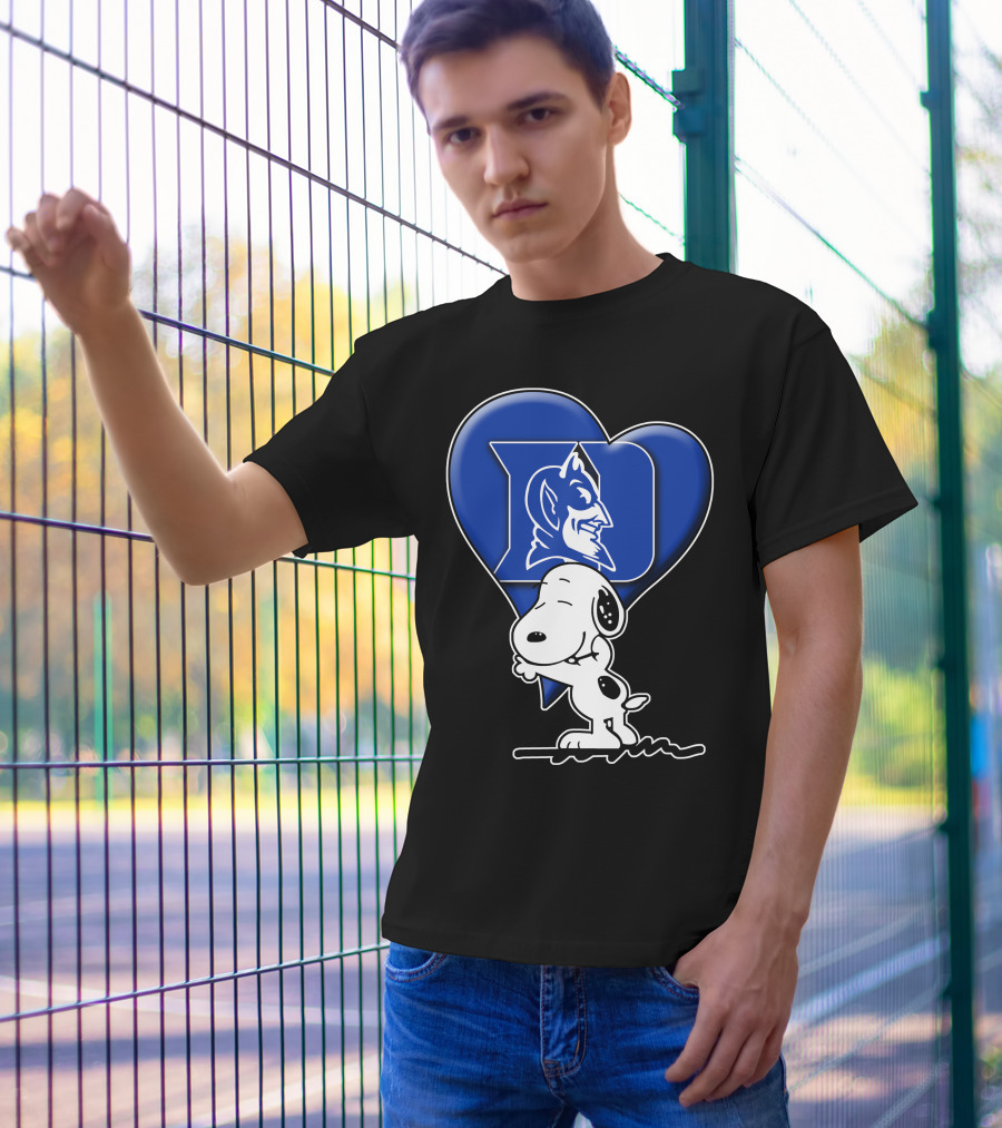 Snoopy Hugging Duke Blue Devils Heart T-Shirt