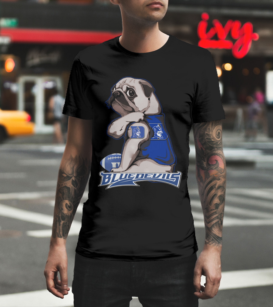 Pug Wearing Blue Devils Football Jersey T-Shirt