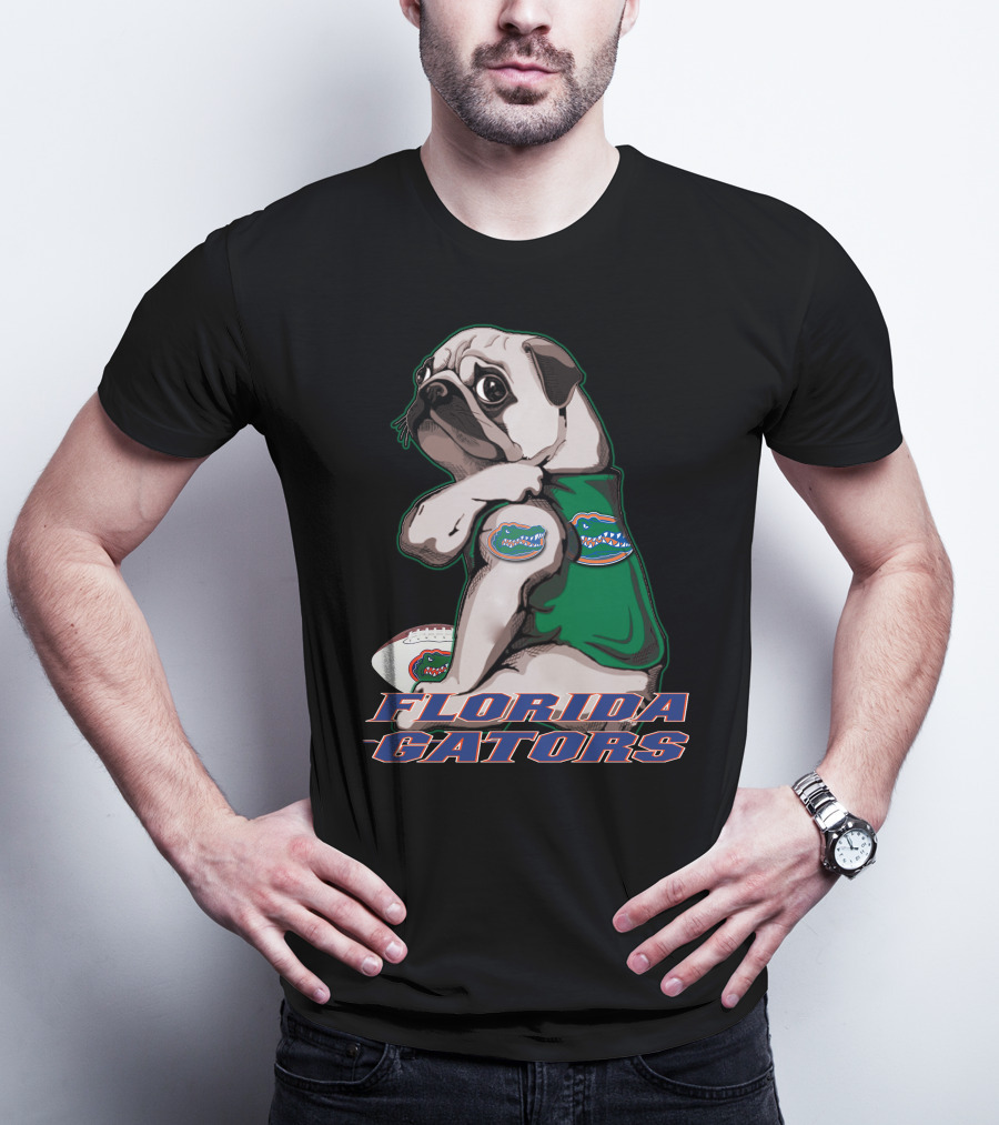 Pug Wearing Florida Gators Shirt With Football T-Shirt