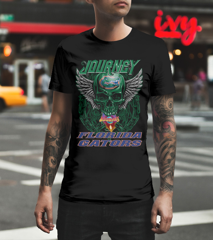 Journey Florida Gators Skull Wings Logo Chain Flame T-Shirt