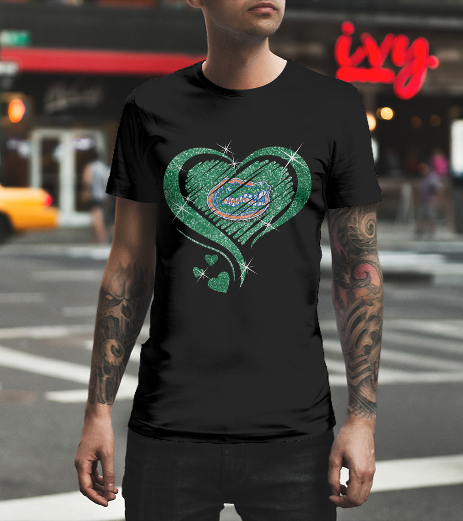 Florida Gators Glitter Heart Diamond Sparkle T-Shirt