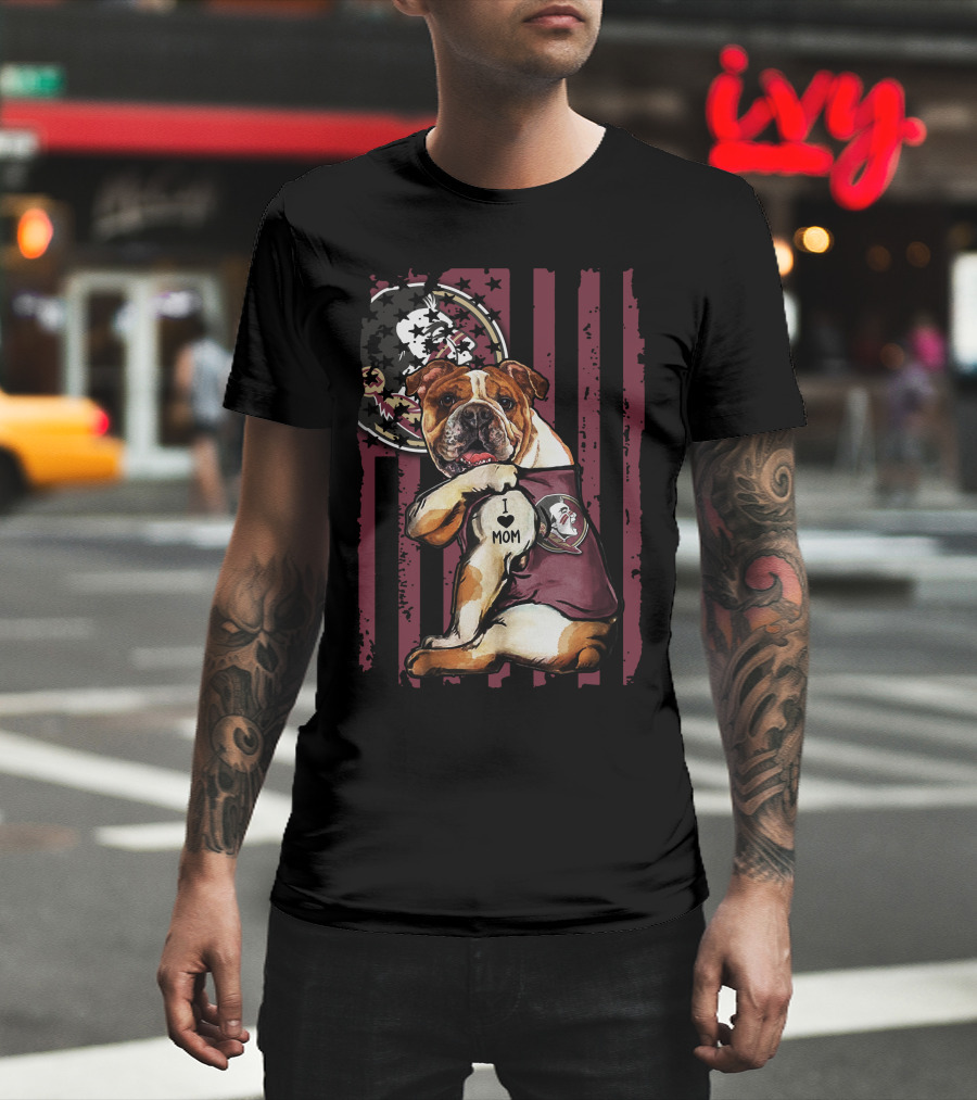 Bulldog I Love Mom Florida State Seminoles T-Shirt