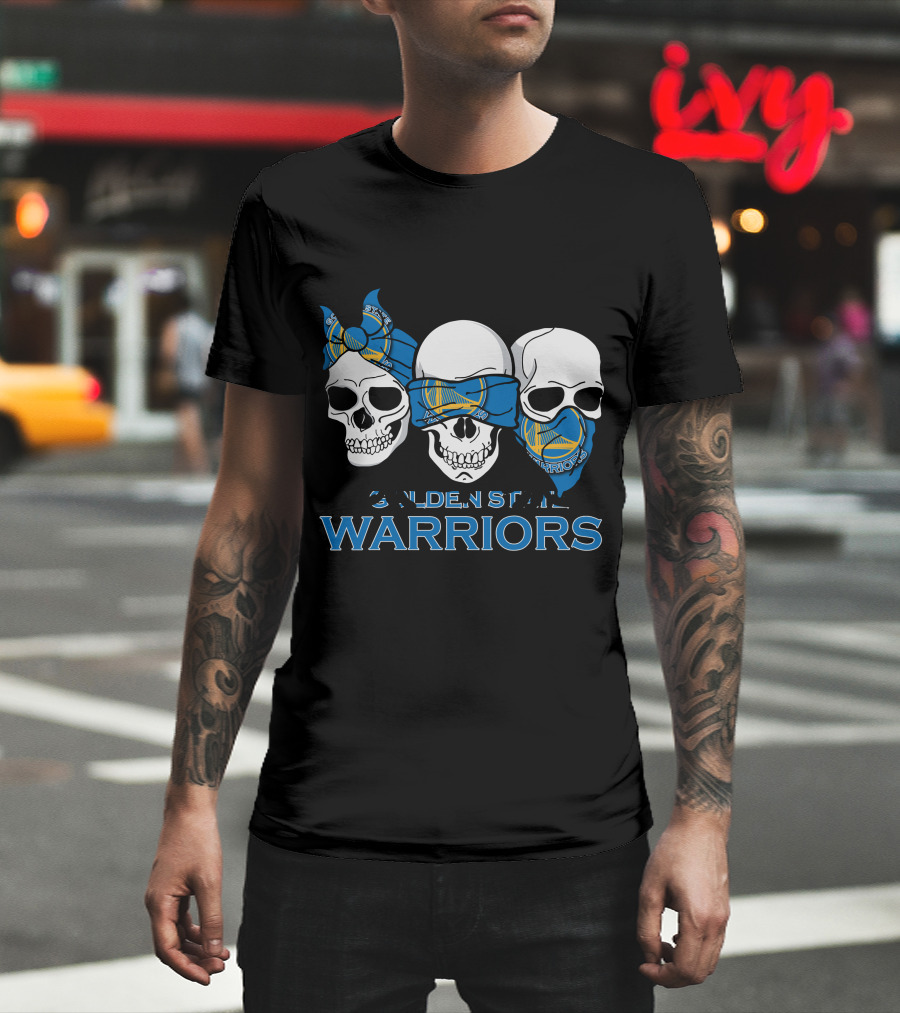Golden State Warriors Three Skulls Bandana Style T-Shirt