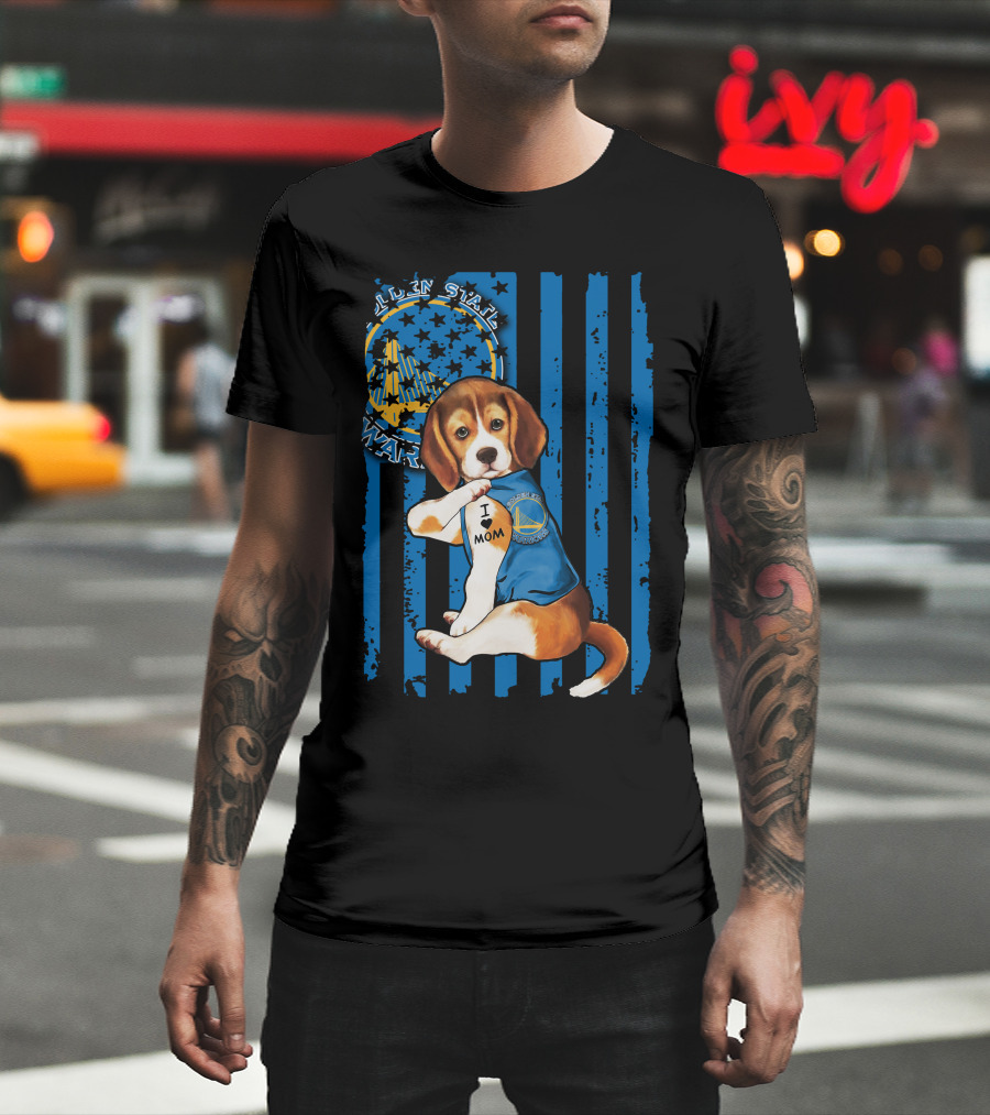 Golden State Warriors Beagle I Love Mom Tattoo T-Shirt