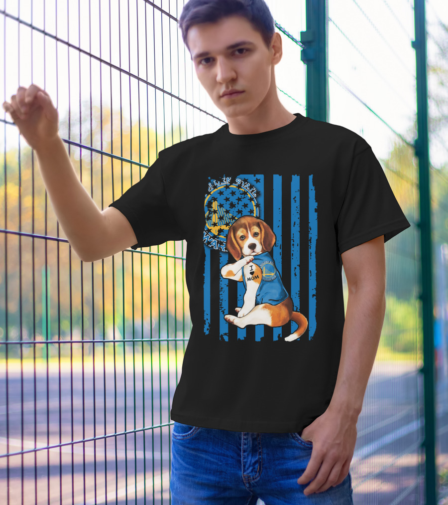 Golden State Warriors Beagle I Love Mom Tattoo T-Shirt