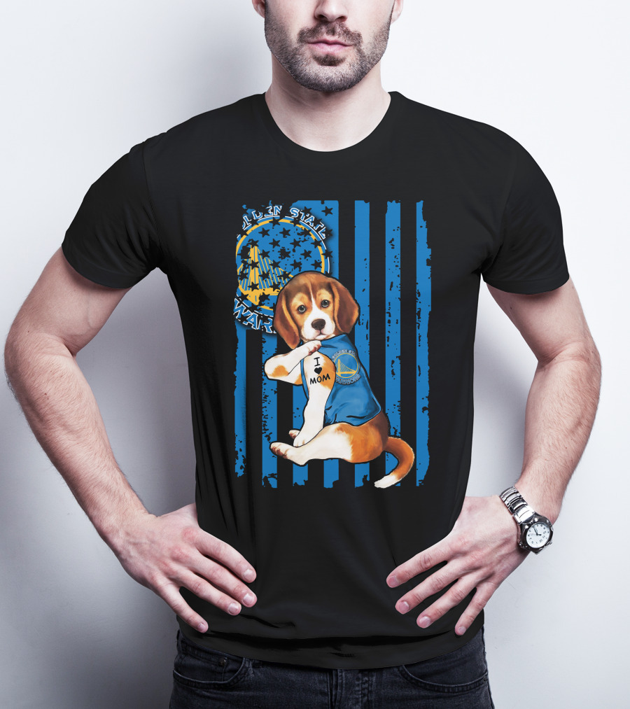 Golden State Warriors Beagle I Love Mom Tattoo T-Shirt