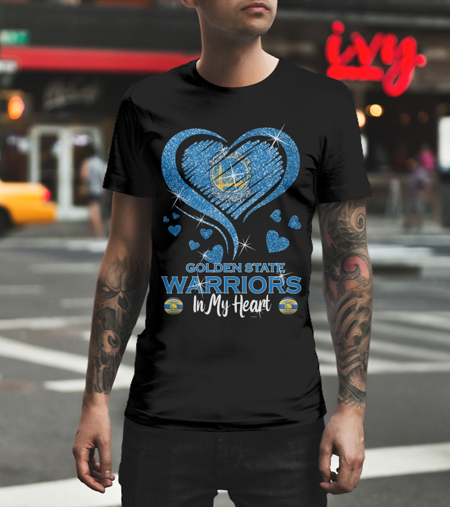 Golden State Warriors In My Heart Sparkling Logo Hearts T-Shirt