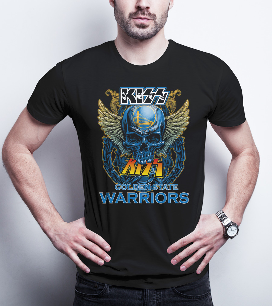 Kiss Golden State Warriors Blue Skull With Wings And Chains T-Shirt
