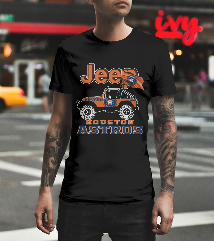Jeep Houston Astros Logo Orange Jeep Flag Baseball Team T-Shirt