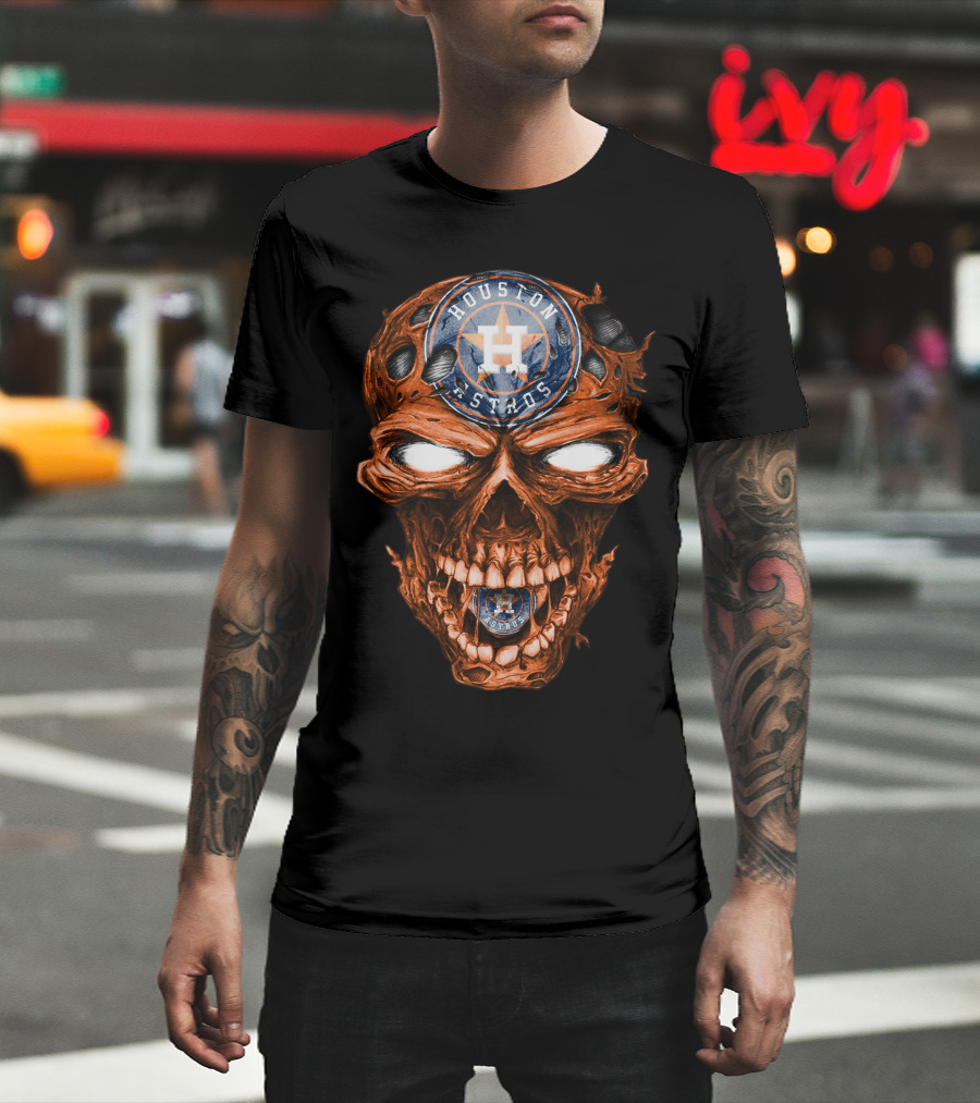 Skull V2 Houston Astros Logo Creepy Orange Skeleton T-Shirt