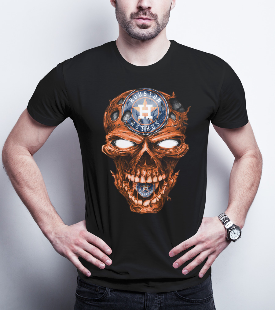 Skull V2 Houston Astros Logo Creepy Orange Skeleton T-Shirt