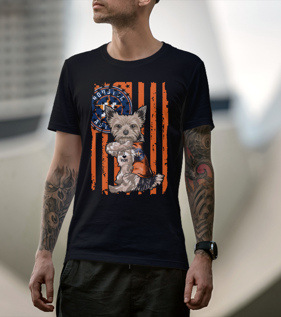 Houston Astros Yorkshire Terrier Fan 'I Love Mom' T-Shirt