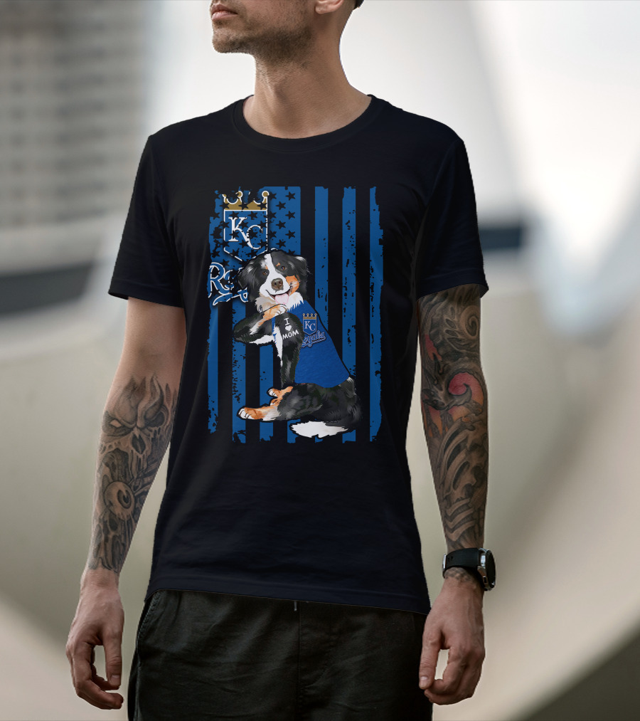 Border Collie Kansas City Royals I Love Mom Blue Stripes Stars T-Shirt