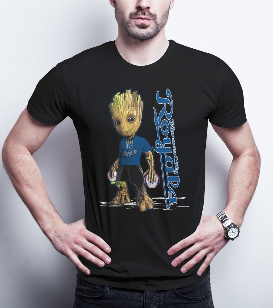 Groot Kansas City Royals Baseball Fan Character With Team T-Shirt