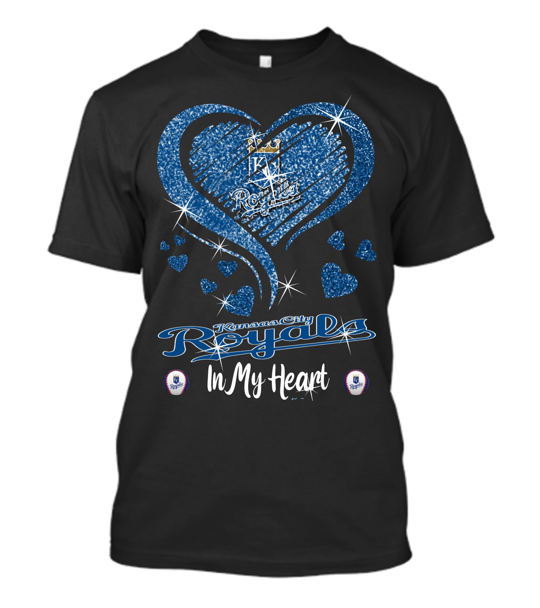 Kansas City Royals In My Heart Sparkling Blue Heart T-Shirt