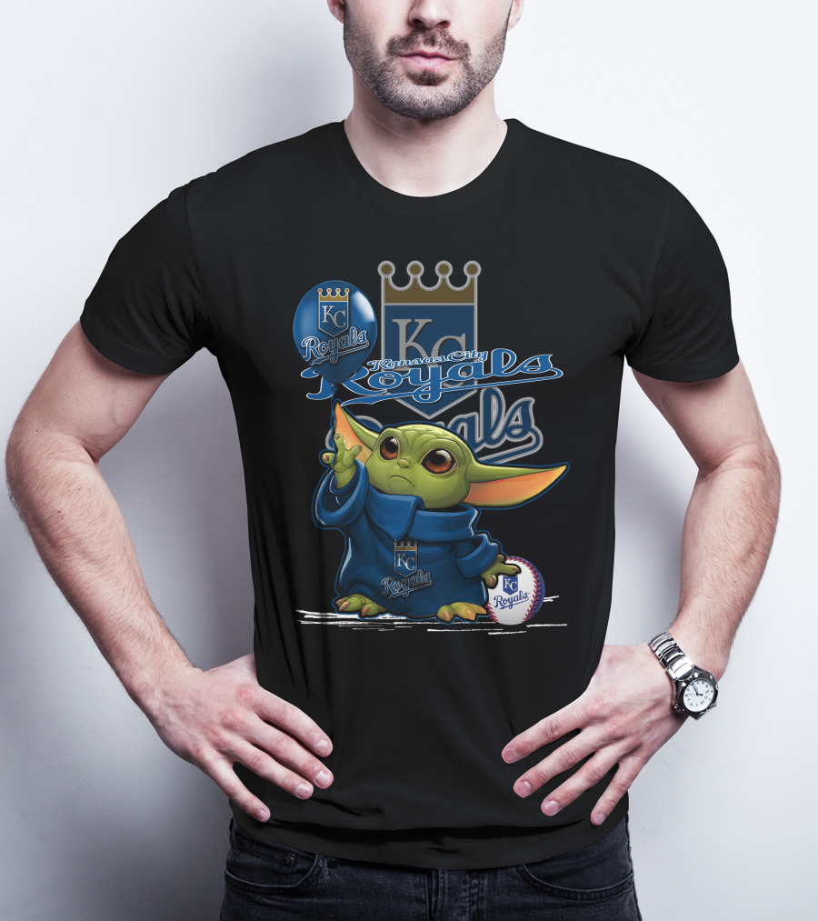 Yoda Kansas City Royals Holding KC Ball And Balloon T-Shirt