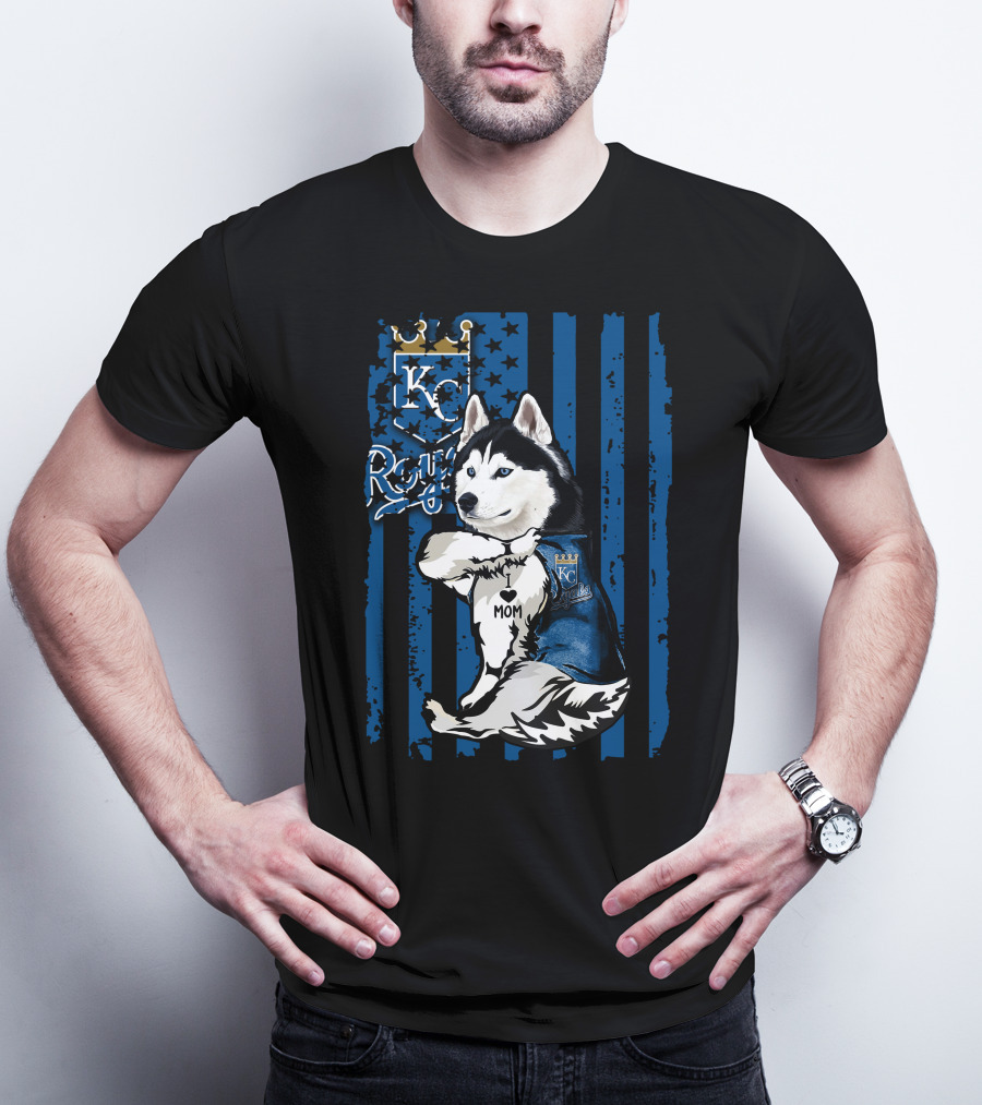 Siberian Husky KC Royals Mom Blue Stripes T-Shirt