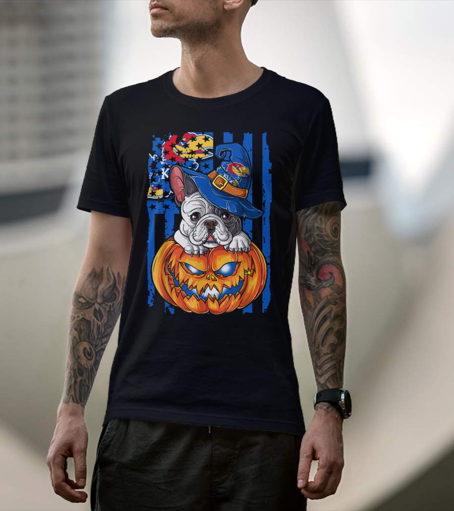 Kansas Jayhawks Bulldog Halloween Pumpkin Wizard Hat T-Shirt