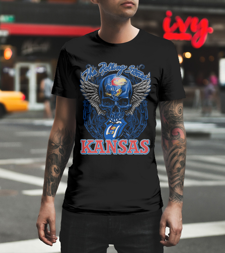 The Rolling Stones Kansas Jayhawks Ku Winged Skull T-Shirt