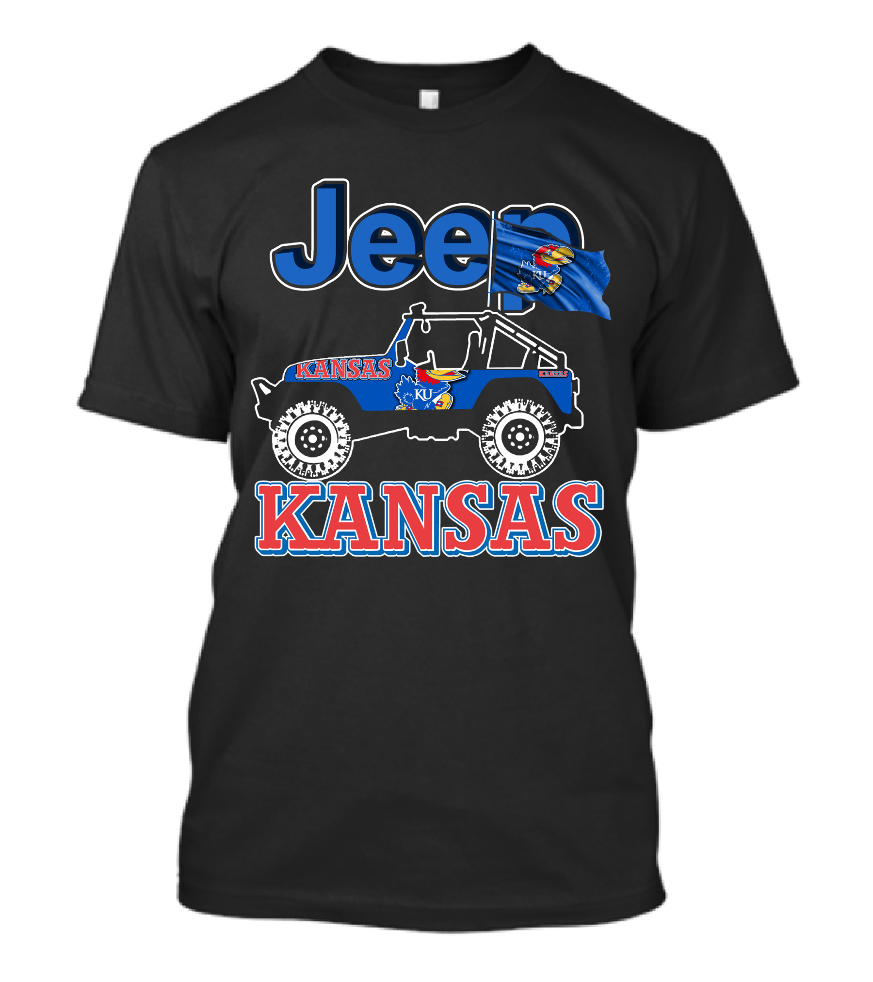 Jeep Kansas Jayhawks KU Logo And Flag T-Shirt