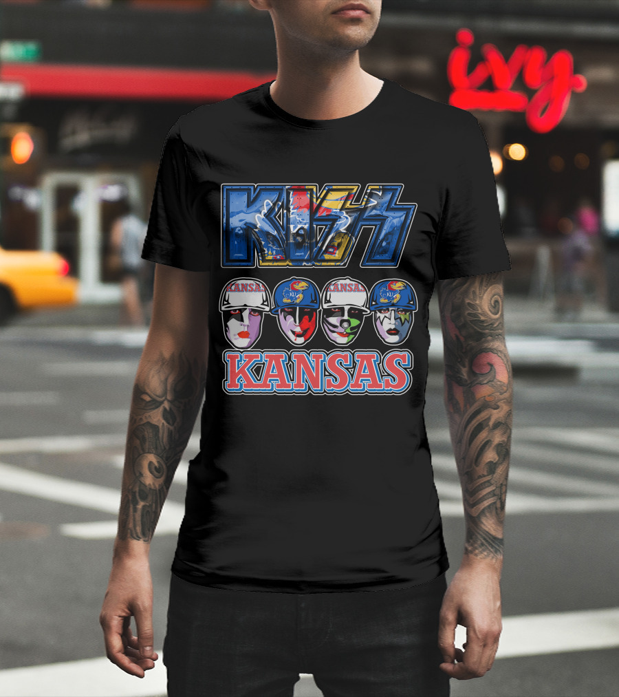 Kiss Kansas Jayhawks Face Paint Rock Band Fusion T-Shirt