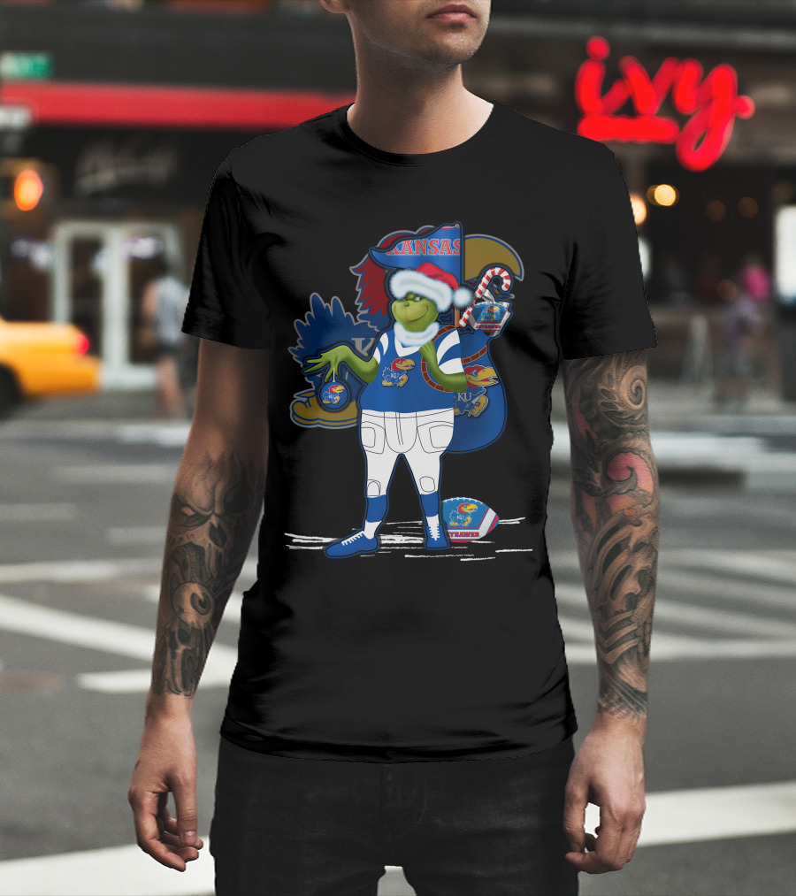 Grinchxmas Kansas Jayhawks Football Holiday Crossover T-Shirt